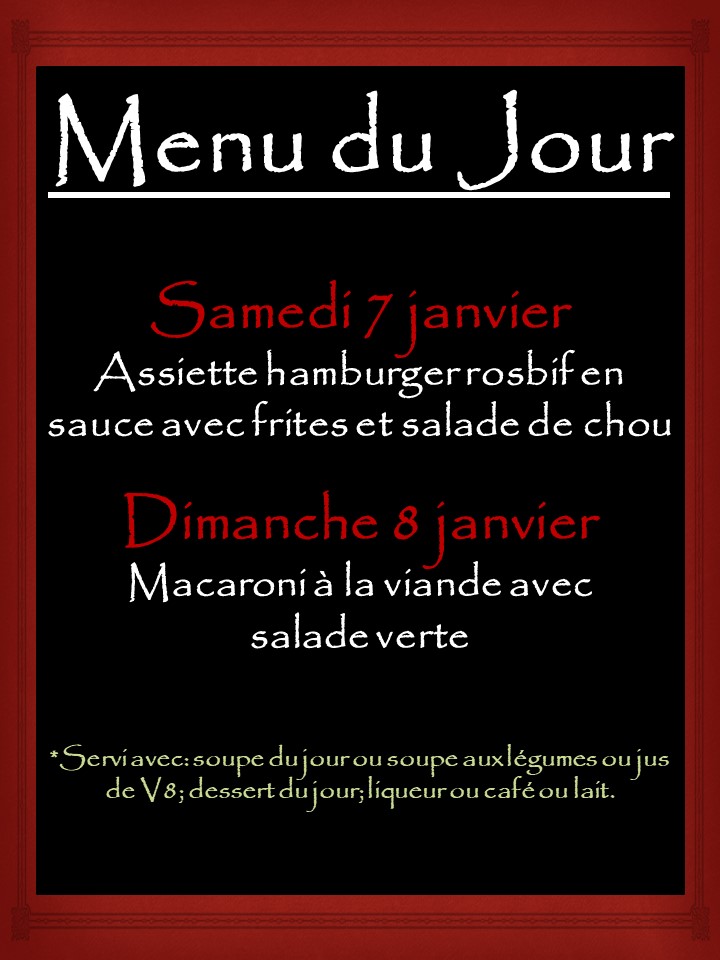 Menu du restaurant